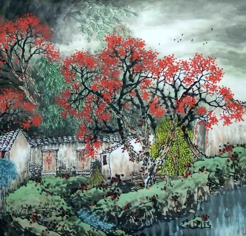 Chinese Village Countryside Painting 1185002, 97cm x 90cm(38〃 x 35〃)
