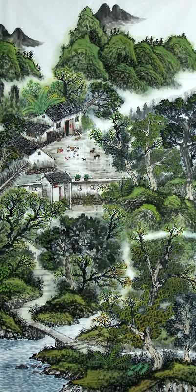 Chinese Village Countryside Painting 1186007, 69cm x 138cm(27〃 x 54〃)